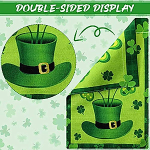 Tatuo Happy St. Patrick's Day Garden Flag Double Sided Holiday Yard Flag Shamrocks Green Hat Decorative Garden Flag Burlap Yard Winter Flag for Garden and Home Decorations (12.5 x 18 Inch)