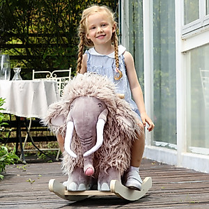 labebe - Plush Rocking Horse, Mammoth Rocker, Stuffed Rocker Toy for Child 1-3 Year Old, Kid Ride On Toy Wooden, Rocking Animal for Infant/Toddler Girl&Boy, Nursery Birthday Gift
