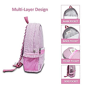 Gabigaba Toddler Backpack for Girls Seersucker Pleated Flower Edge Kids Lightweight Backpack Pink Mini Preschool Backpack (PINK)
