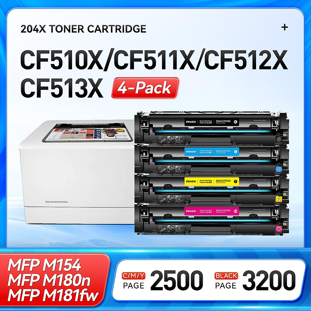 Panda 204x CF510X Toner cartridge for hp 204x 204a cf510x cf511x cf512x cf513x toner cartridge use on hp laserjet Pro MFP M180nw M180n M181 M181fw M154a M154nw Printer Laser toner
