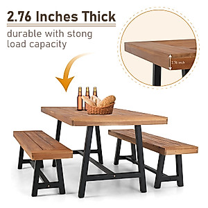 MFSTUDIO 3 Pieces Outdoor Patio Dining Set,Acacia Wood Table Bench Furniture Set with 1 Rectangular Picnic Wooden Table and 2 Benches for Backyard, Garden, Lawn-Teak Color