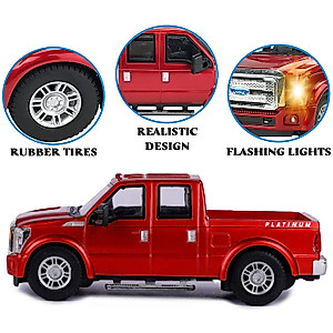 Liberty Imports RC Ford F-350 Super Duty Toy Pickup Truck, Officially Licensed Full Function R/C Radio Remote Control Car Genuine 1:28 Scale Vehicle (Red)