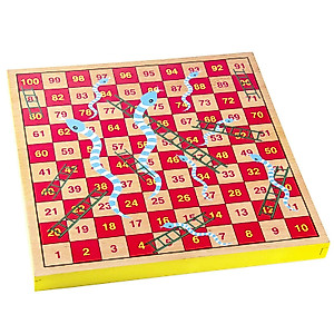 AMEROUS 12 inches Wooden Ludo Board Game - Snakes and Ladders, 2 in 1 Reversible, 1-4 Players Family Dice Games Set for Kids, Adults, Classics Tabletop Version (Gift Box Packed)