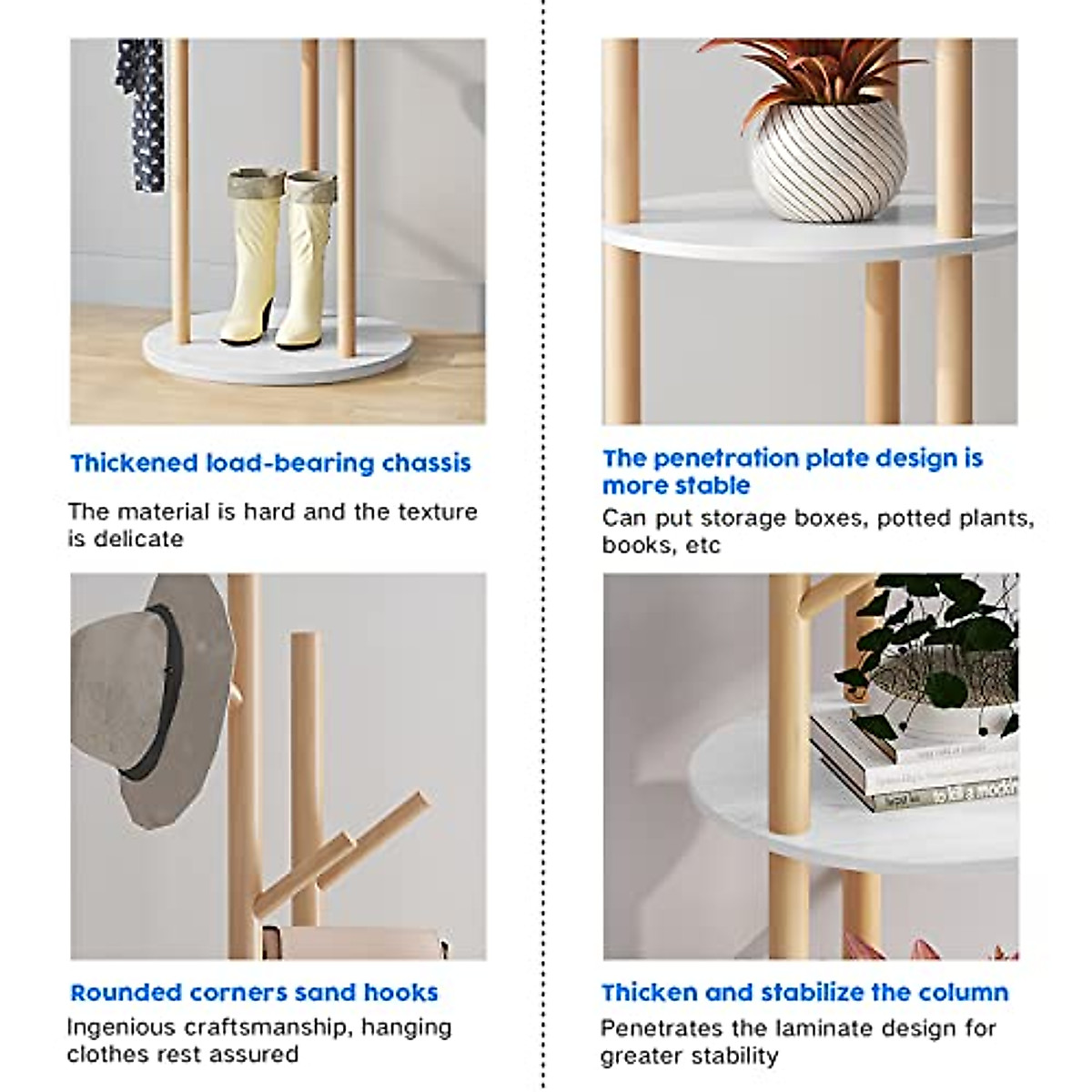 LIWSHWZ Freestanding Coat Rack with 9 Hooks and 3 Shelves, Hall Tree for Jackets, Coats, Hats, Bags, for Home Office Entryway Corridor (White)