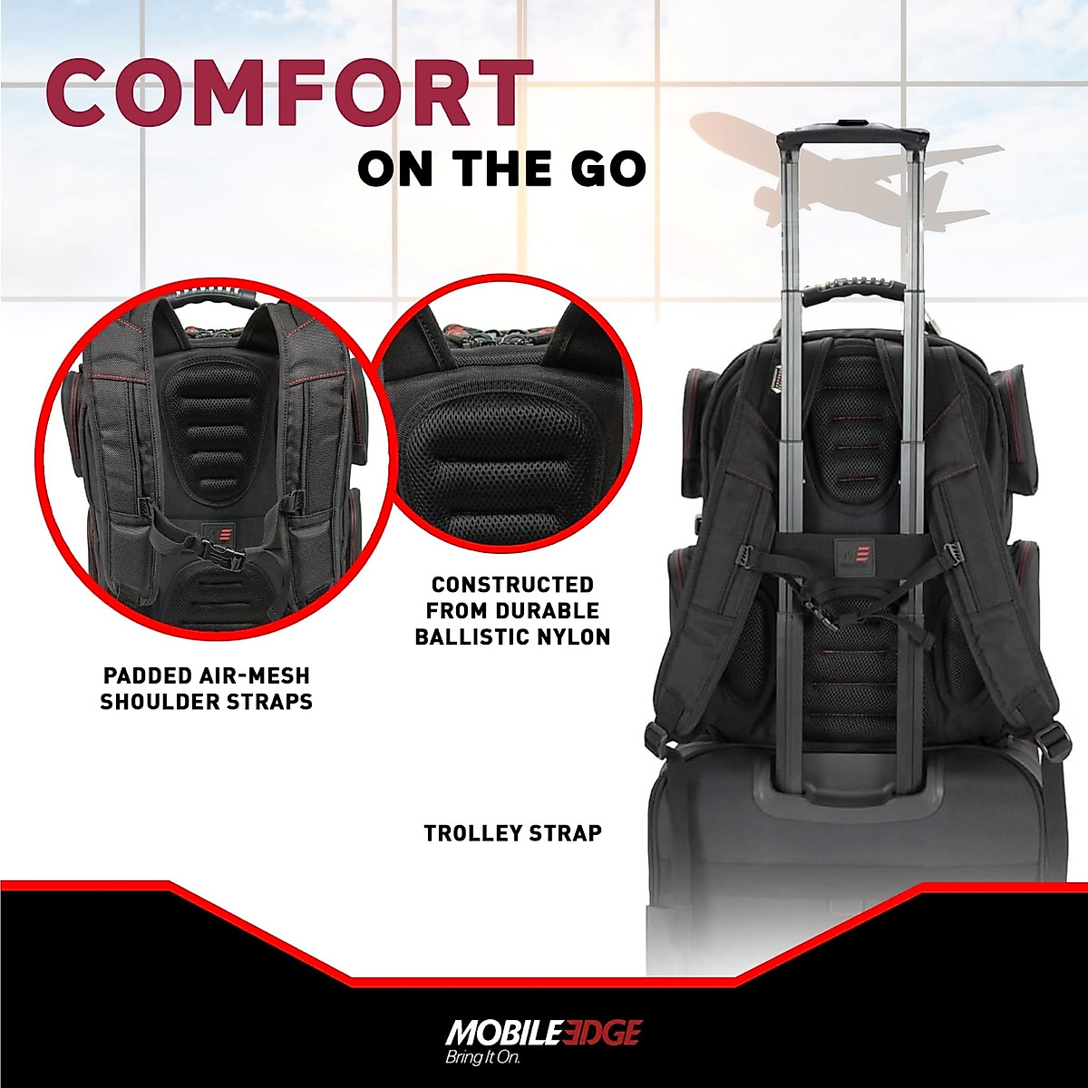 Mobile Edge Core Gaming Laptop Backpack, Molded Front Panel, 17 - 18 Inch, External USB 3.0 Quick-Charge Port and Built-in Charging Cable ScanFast TSA Checkpoint Friendly Black w/Red Trim MECGBP1