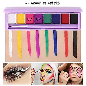 Go Ho 16 Colors Water Activated Eyeliner Palette,Highly Pigmented Bright Vibrant Fluorescent Rainbow Colorful Face and Body Paint Makeup,Matte and UV Paint Graphic Eyeliner,With Eyeliner Brush