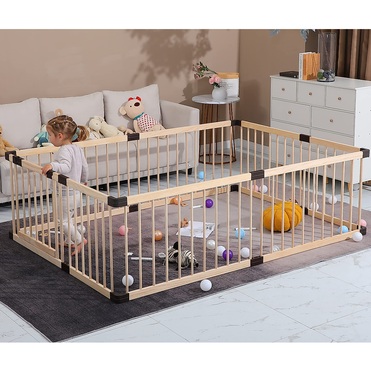 Baby Playpen,Playpen for Babies and Toddlers, Wooden Baby Playpen,79x71, Baby Play Pen,Baby Play Fence,Baby Play Yards,Baby Activity Center (180x200CM)
