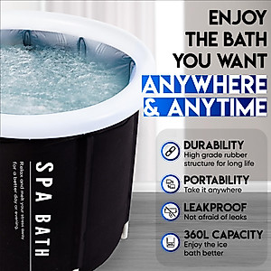 Beyond Thursday Cold Plunge Tub - Large, Foldable Ice Bath Tub with Great Insulation, Premium Material, Leak-Proof. Portable Bathtub Suitable for Men, Women & Athletes Up to 6'5", Includes Carry Bag