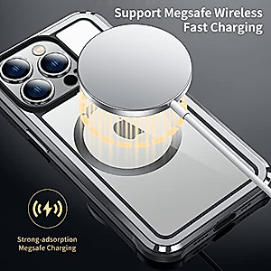 Auleegei Stainless-Frame Metal Magsafe Designed for iPhone 14 Pro case Clear [20 FT Military Drop Protection] Protective Shockproof Bumper with Airbag Case [Non-Yellowing] Cover 6.1 Inch-Silver