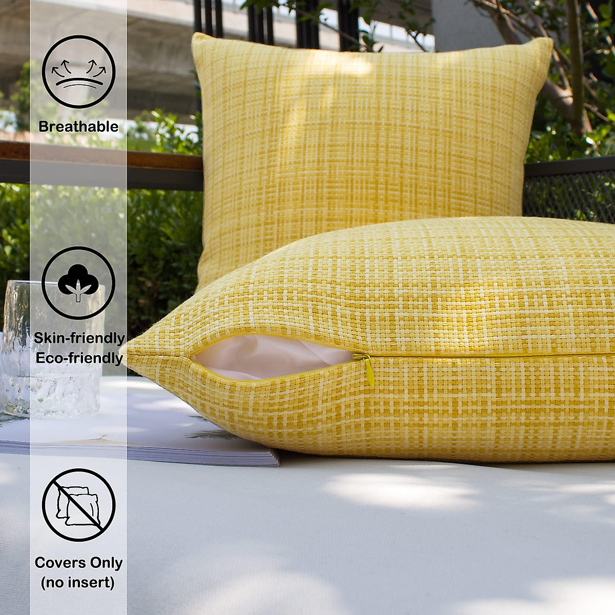WUWUSU 18x18 Inches Outdoor Pillow Inserts Set of 2, Waterproof Decorative Throw Pillows Insert, Square Pillow Form for Patio, Furniture, Bed, Living Room, Garden YELLOW
