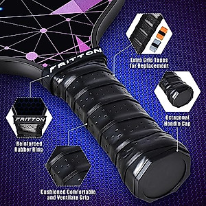 Pickleball Paddles Set of 2, USAPA Approved Carbon Fiber Pickleball Paddle with Enhanced Honeycomb Core and Anti-Slip Cushioned Grip, Fritton Pickleball Set for Beginners to Advanced Players
