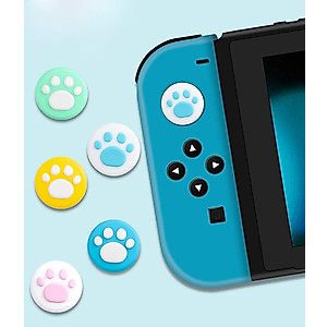Silicone Analog Controller Thumb Stick Joystick Grips Cap for Switch NS & Switch Lite Controller Joy-Con ThumbStick Cute Cat Paw Claw (Blue + Green 2PCS)