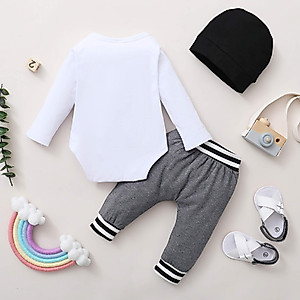 Renotemy Newborn Baby Boy Clothes Long Sleeve Romper Outfits Set New to The Crew Outfits Baby Boy Clothes 0-3 Months White