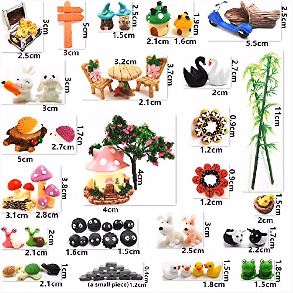 HYG 100pc Fairy Garden Accessories, Miniature Fairy Garden Decoration Figurines Kits, Fairy Garden Dollhouse and Animals, Micro Landscape Ornaments Kit, Briquettes Figurines Sets (A)