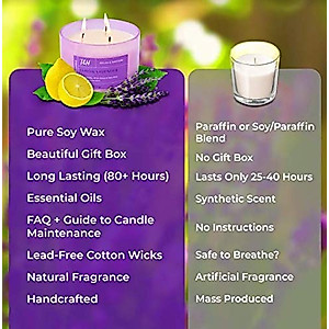 3 Wick Candle - Lemon Lavender Scented Candle with Cedar, Ylang-Ylang & Violet – Strong Candles for Home Scented – Aromatherapy Candle 15.8 oz - Lavender Candle - Natural Soy Candles for Men & Women