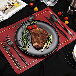 PUREAIN Silverware Set, 40 Pieces Flatware Set for 8, Anti-rust Stainless Steel Cutlery Set Including Fork Spoon and Knife, Dishwasher Safe, Black