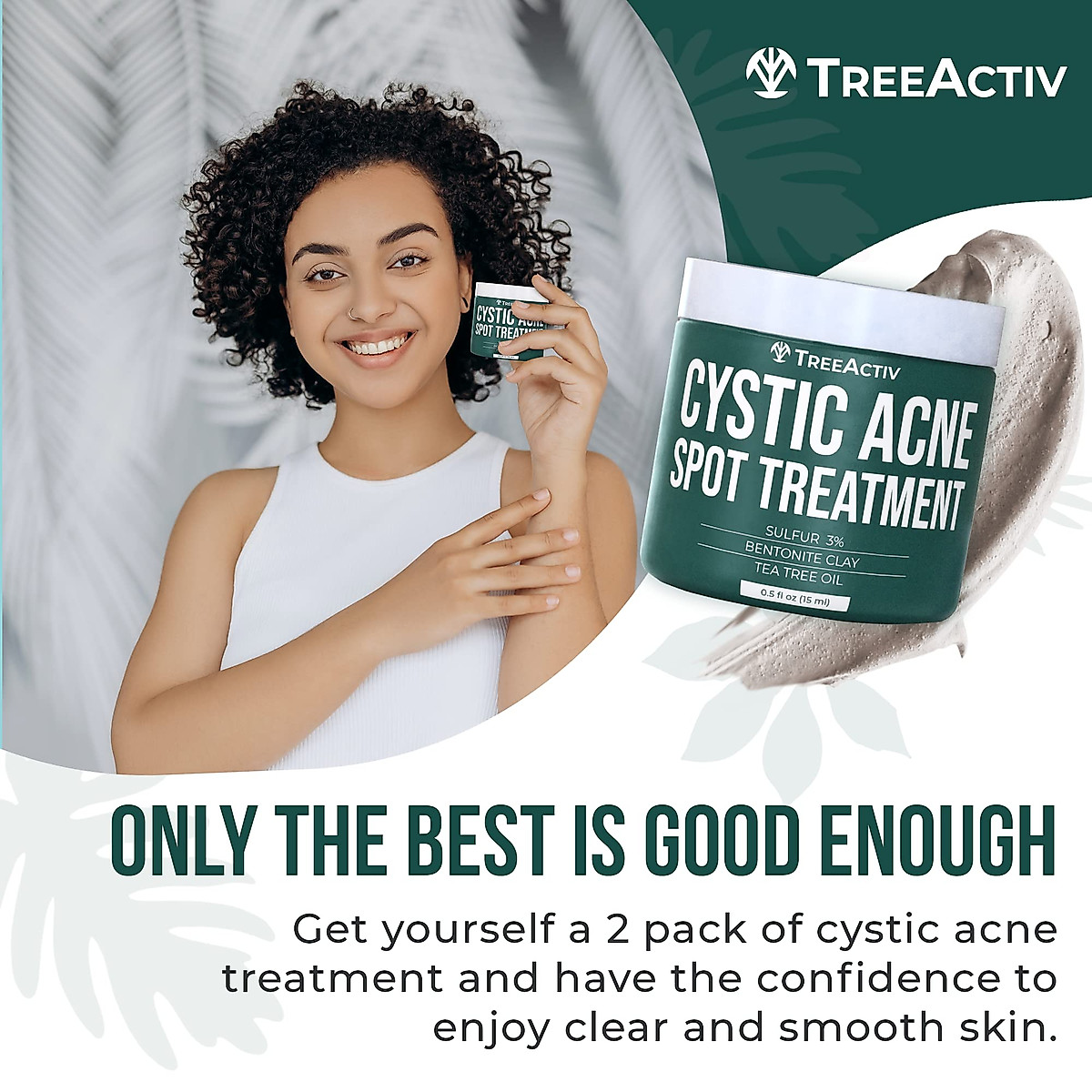 TreeActiv Cystic Acne Spot Treatment, 2-Pack, Sulfur Spot Treatment, Hormonal Acne Treatment with Tea Tree, Cystic Acne, Blackheads, Cystic Acne Treatment and Pimple Spot Treatment for Face, 240+ Uses