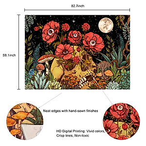 Uspring Skull Floral Tapestry Flowers Skeleton Tapestry Moon Garden Tapestry Mushroom Plants Tapestry Trippy Vintage Tapestry Wall Hanging for Room (59.1 × 82.7 inches)