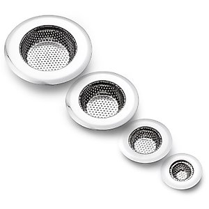CORNERJOY 4 Pack Heavy Duty Stainless Steel Kitchen Sink Drain Strainer, Bathroom Hair Catcher Shower Drain Cover, Sink Tub Drain Stopper, Wash Basin Floor Drain, 2.1 to 4.5 Inch Diameter Rim