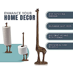 Paper Towel Holder or Free Standing Toilet Paper Holder- Cast Iron Giraffe Paper Holder - Versatile and Decorative Bathroom Toilet Paper Holder or Stand Up Paper Towel Holder - Rust Brown by Comfify