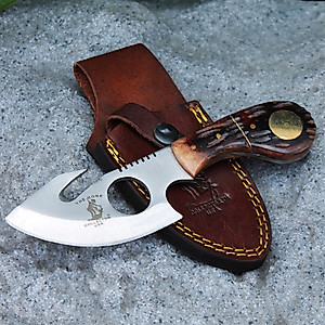 Bone Collector Knife BC-794 Fixed Blade Skinning Knife with Leather Sheath, 7" L