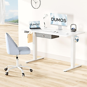 DUMOS 63 x 24 Inches Electric Height with Storage, Ergonomic Adjustable Memory Preset, Computer Stand Up Desk Suitable for Home Office, White, 63'' x 24''-Drawer