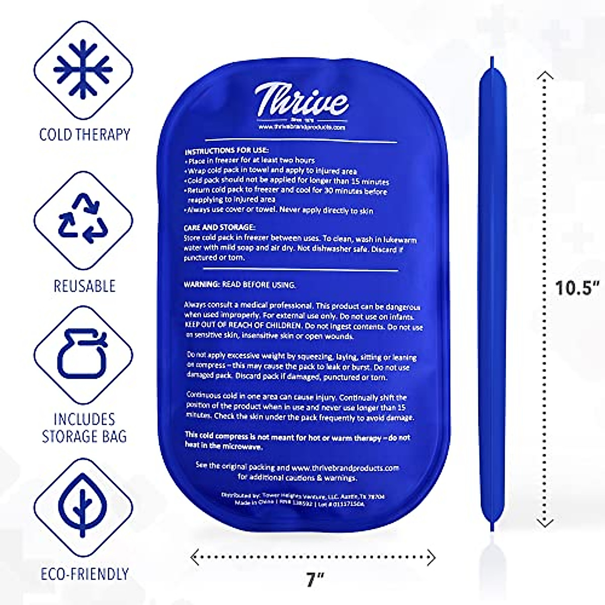 Thrive Reusable Ice Packs for Injuries - Pack of 2 - Large Gel Ice Packs for Knee, Shoulder, Ankle, Wrist, Neck & Back Pain Relief - FSA HSA Eligible (Dark Blue)