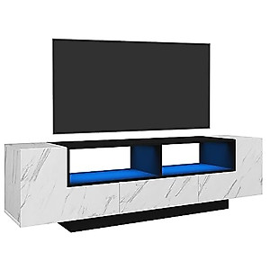 Uspeedy 70in White TV Stand for 75/80 inch TV,Modern LED TV Stand,High Gloss Entertainment Center with Large Storage Drawer,APP RGB Light,TV Console,Television Stands for Living Room(Marbling)