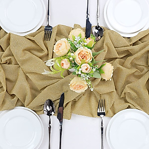 DELOVO Gold Table Runner Glitter Gauze 27X120 inches Long Table Linen for Wedding Party Banquets Bridal Home Table Arches Cake Table Decoration