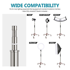 Neewer Heavy Duty Light Stand with Casters, Adjustable Tripod Stand with 100% Stainless Steel, Photography Wheeled Base Stand for Studio Softbox, Monolight, Reflector, Max Height: 10ft/305cm