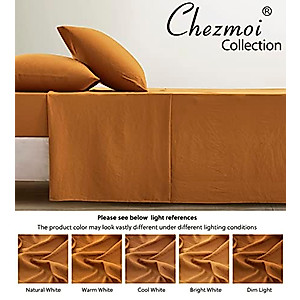 Chezmoi Collection Soft Washed Queen Bed Sheet Set - 4-Piece Brushed Microfiber Wrinkle & Fade Resistant 14-Inches Deep Pocket Sheets & Pillowcases Set - Queen, Spice