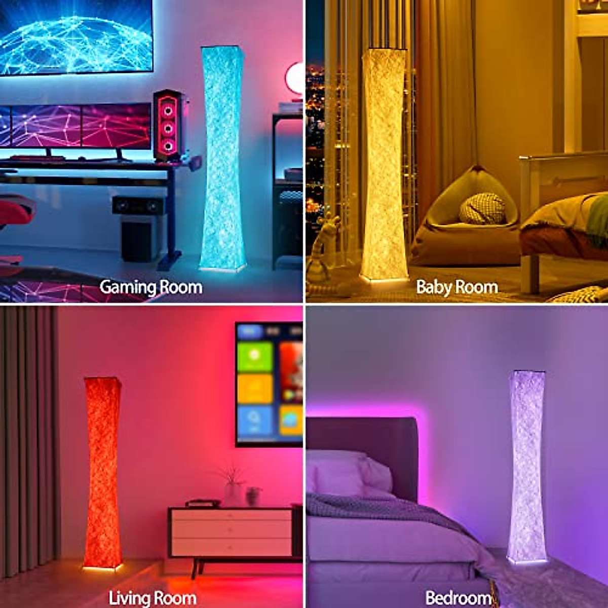 Omgomne Modern 61" Floor Standing Lamps with Remote Control,16 Colors Softlighting White Square Linen Shade LED Tall Lamps for Bedroom Play Kids Room