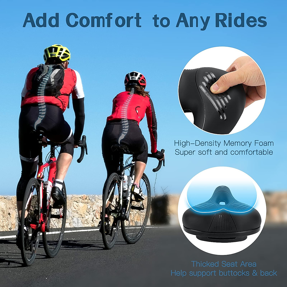 TONBUX Comfortable Bike Seat, Soft Bike Seat Cushion for Men Women Comfort, Breathable Bicycle Seat Replacement Compatible with Peloton, Padded Bicycle Saddle for Mountain MTB BMX Road Exercise Bike