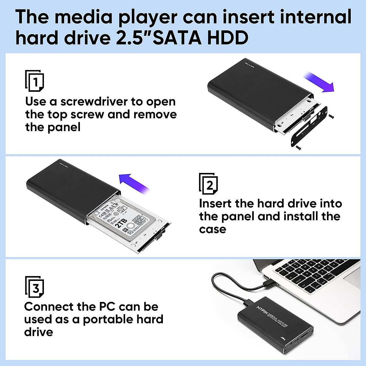 4K@30hz USB3.0 HDMI Media Player with One AV Cable, Support 2.5" SATA HDD with HDMI/AV/Optical Output, for Videos/Music/Photos from USB Drive/SD Card/4 GB Internal or Up to 8TB External HDD