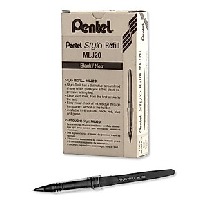 Pentel Arts Tradio Stylo Sketch Pen Refills, Black, Box of 12 (MLJ20-A)