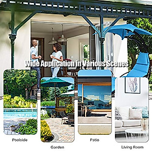 Giantex Hanging Chaise Lounger Chair, Arc Stand Porch Swing Chair, Outdoor Swing with Canopy, Cushion Built-in Pillow, Outdoor Hanging Curved Chaise for Patio Poolside Backyard Garden (Blue)