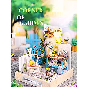 Flever Dollhouse Miniature DIY House Kit Creative Room with Furniture for Romantic Valentine's Gift (Corner of Garden)