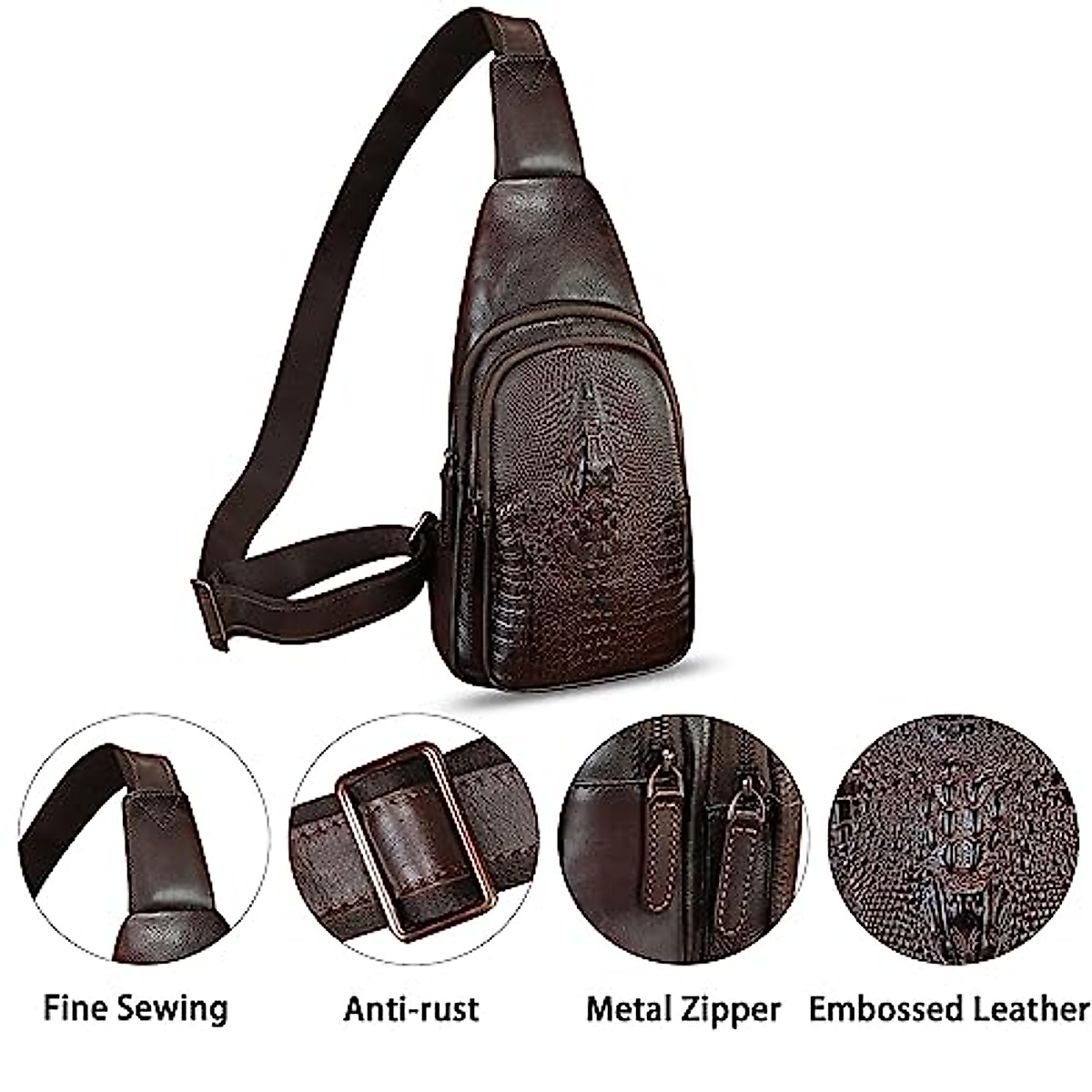 Genuine Leather Sling Bag Retro Crossbody Sling Backpack Handmade Chest Purse Daypack Cycling Fanny Pack (Coffee)