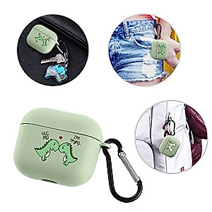 JOYLAND Dinosaur Couple Case for AirPods 3 2021 with Keychain,Funny Cartoon Case for Women Men Girls Boys,Green Smooth TPU Silicone Protective Cover Compatible with Apple AirPod 3rd Generation 2021