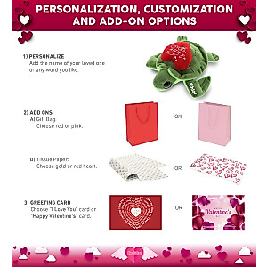 DolliBu I Love You Valentine Plush Big Eye Sea Turtle - Cute Turtle Stuffed Animal with Red Heart and Name Personalization Gift for Valentines Day, Birthday, Anniversary, Romantic Date - 6 Inches