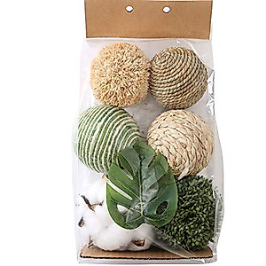 CIR OASES 6pcs 3.5inch Woven Wicker Rattan Balls Decorative Ball Twig Orbs Green Orbs Vase Bowl Filler for Tabletop Decor