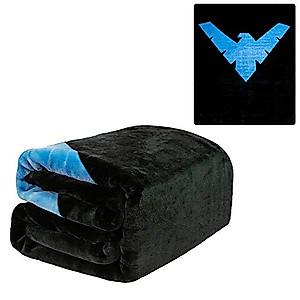 JPI Batman Nightwing Queen Blanket - Batman Logo - Black & Sky Blue - Officially Licensed by DC Comics - Super Soft & Thick - Queen 79'' x 95'' - 100% Polyester
