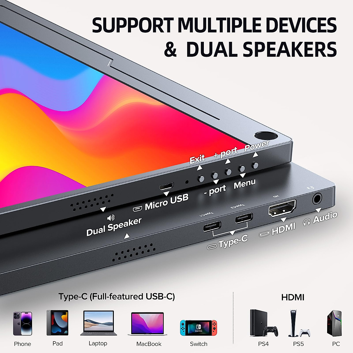 UPERFECT Portable Monitor 15.6 inch, 1080P FHD USB-C Portable Laptop Monitor HDMI Travel Monitor w/VESA & Smart Case, Matte IPS Display Eye Care External Screen for Switch/PS5/PC/Phone