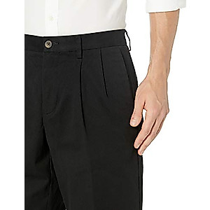 Amazon Essentials Men's Classic-Fit Wrinkle-Resistant Pleated Chino Pant (Available in Big & Tall), Black, 36W x 32L