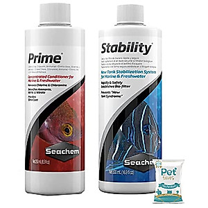 Prime Fresh and Saltwater Conditioner 500ml , Stability Fish Tank Stabilizer 500ml and 10ct Pet Wipes (Prime & Stability)