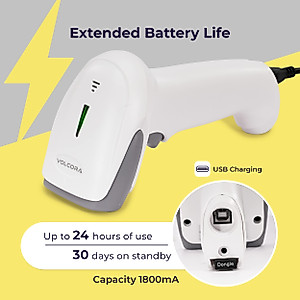 Wireless Bluetooth Barcode Scanner, QR Code Scanner, USB Portable Handheld Scanners w/Stand Connect w/Tablet/Phone/PC, 1D & 2D Inventory Scanner, Symbol Barcode Scanner for Retail & Warehouse, White