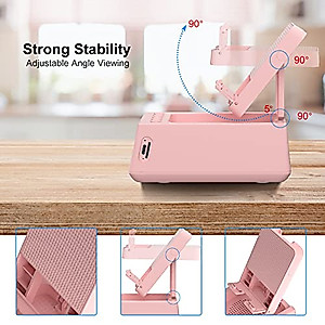 Deeyaple 3 in 1 Wireless Bluetooth Speaker with Loud Alarm Clock Cell Phone Stand TF Card Reader 12H Display Mic HD Surround Sound Kitchen Bedroom Office Cell Phone＆Tablet (Pink)