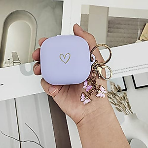 AIIEKZ Compatible with Beats Fit Pro 2021, Soft Silicone Case with Gold Heart Pattern for Beats Fit Pro Case with Cute Butterfly Keychain for Girls Women (Lavender Purple)
