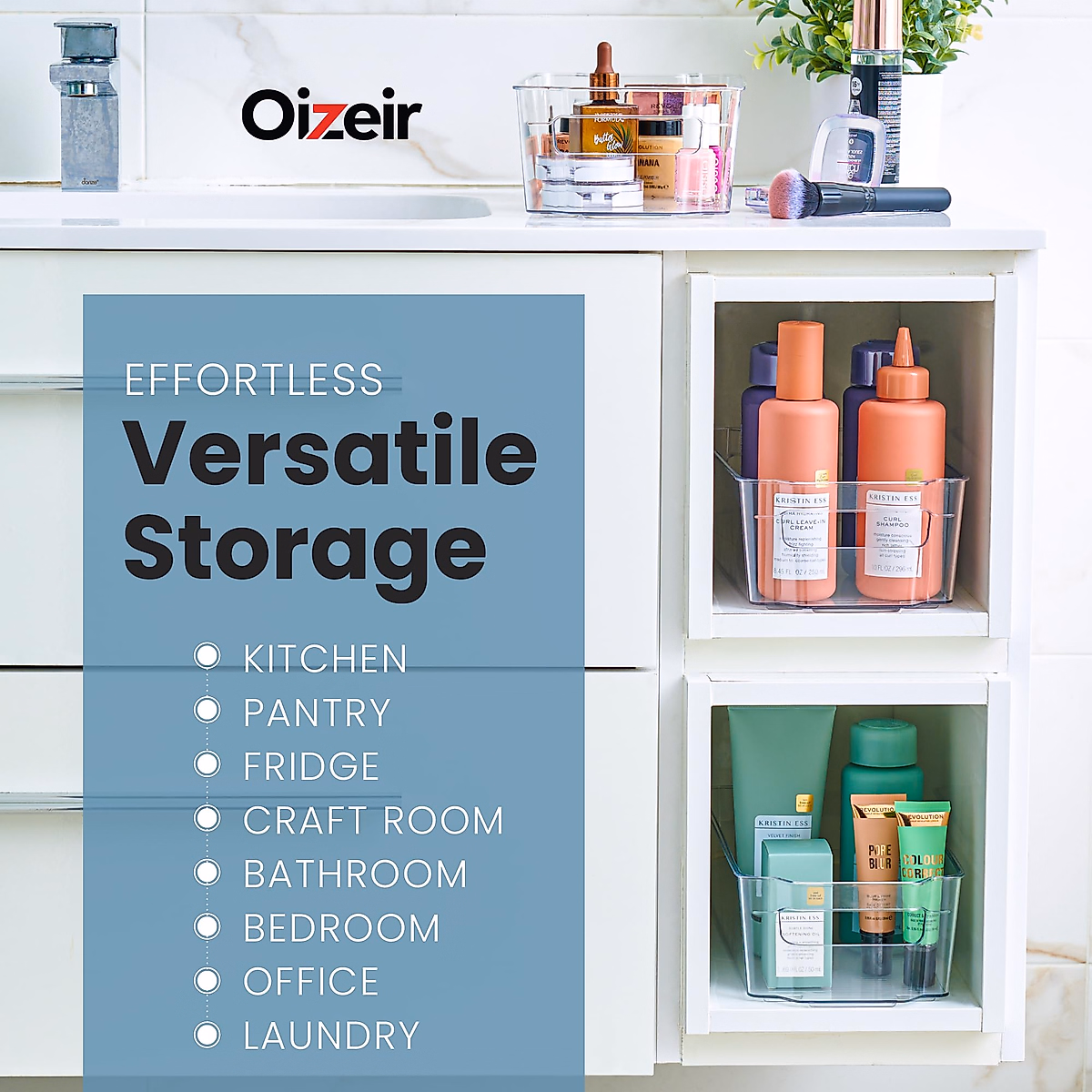 OIZEIR 8 Pack Clear Plastic Fridge Organizer Bins – Stackable Refrigerator & Pantry Storage Bins with Handles for Snacks, Freezer, Kitchen Cupboard, and Cabinet Organization