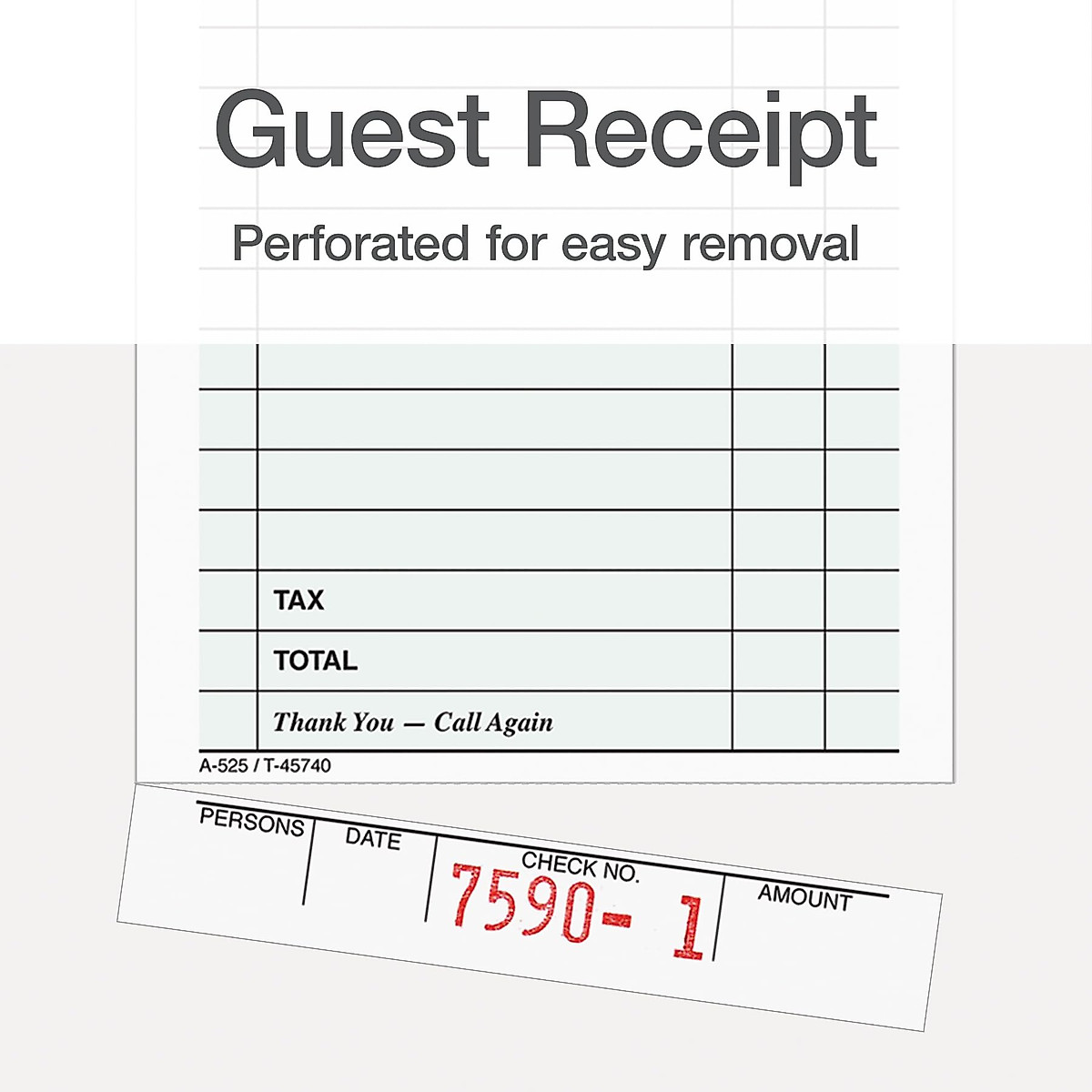 Adams Guest Check Pads, Single Part, Perforated, White, 3-2/5" x 6-3/4 ", 50 Sheets/Pad, 5 Pads/Pack (525SWMT)